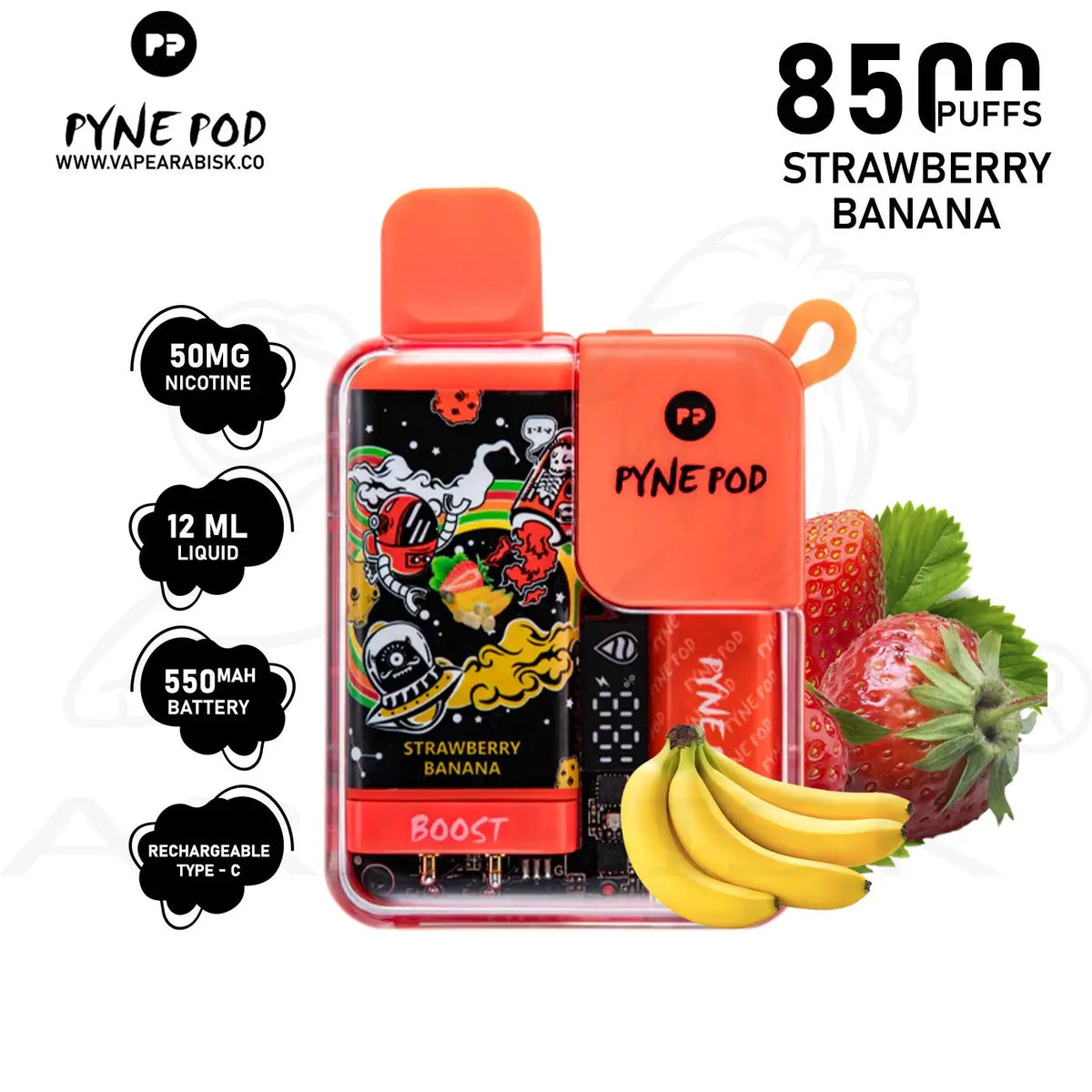 PYNE POD 8500 PUFFS 50MG in Strawberry Banana Flavor Disposable Device – Arabisk Vape