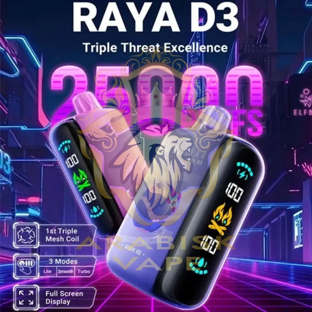 ELFBAR RAYA D3 25000 PUFFS 50MG DISPOSABLE POD DEVICES | ARABISK VAPE ...