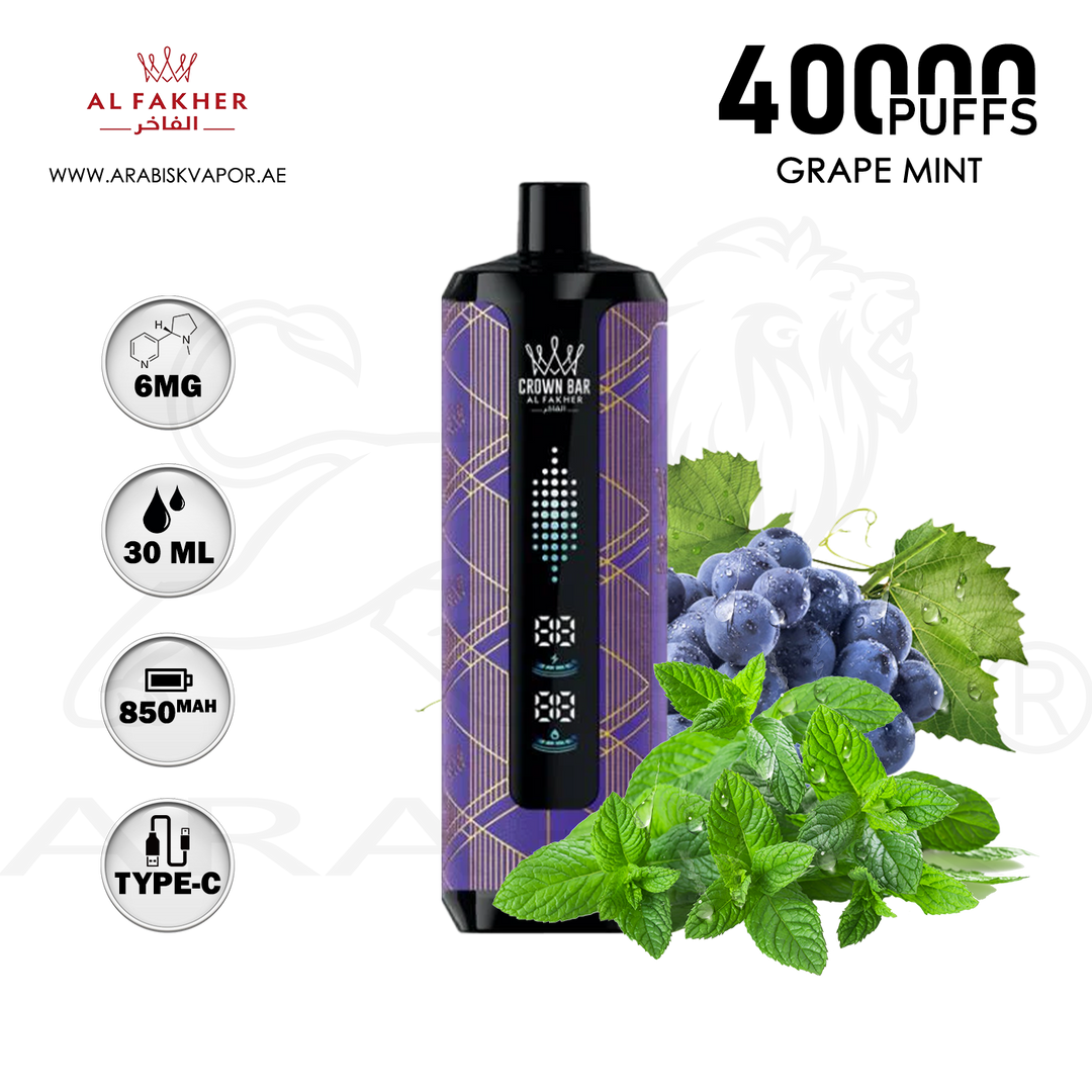 AL FAKHER CROWN BAR MEGAMAX 40000 PUFFS 6MG - GRAPE MINT – Arabisk Vape