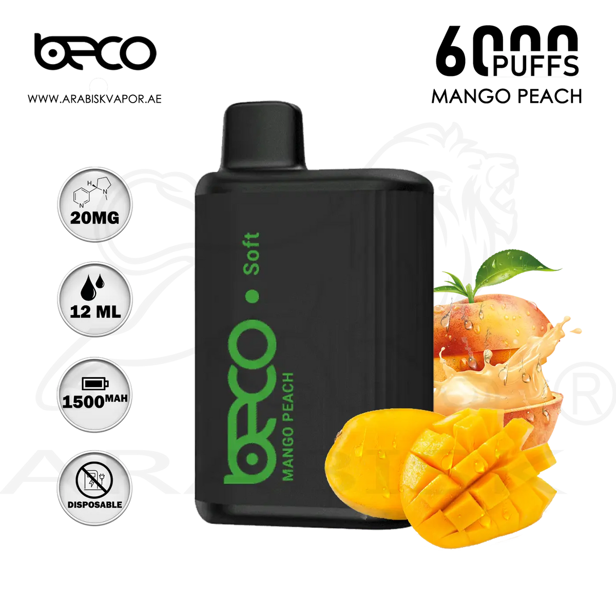 Buy BECO SOFT 6000 Puffs - Mango Peach Disposable Device (20mg ...