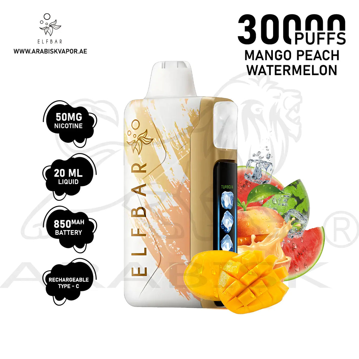ELFBAR ICE KING 30000 PUFFS 50MG - MANGO PEACH WATERMELON – Arabisk Vape