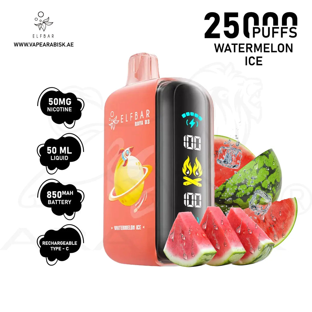 ELFBAR RAYA D3 25000 PUFFS 50MG DISPOSABLE POD DEVICES | ARABISK VAPE ...