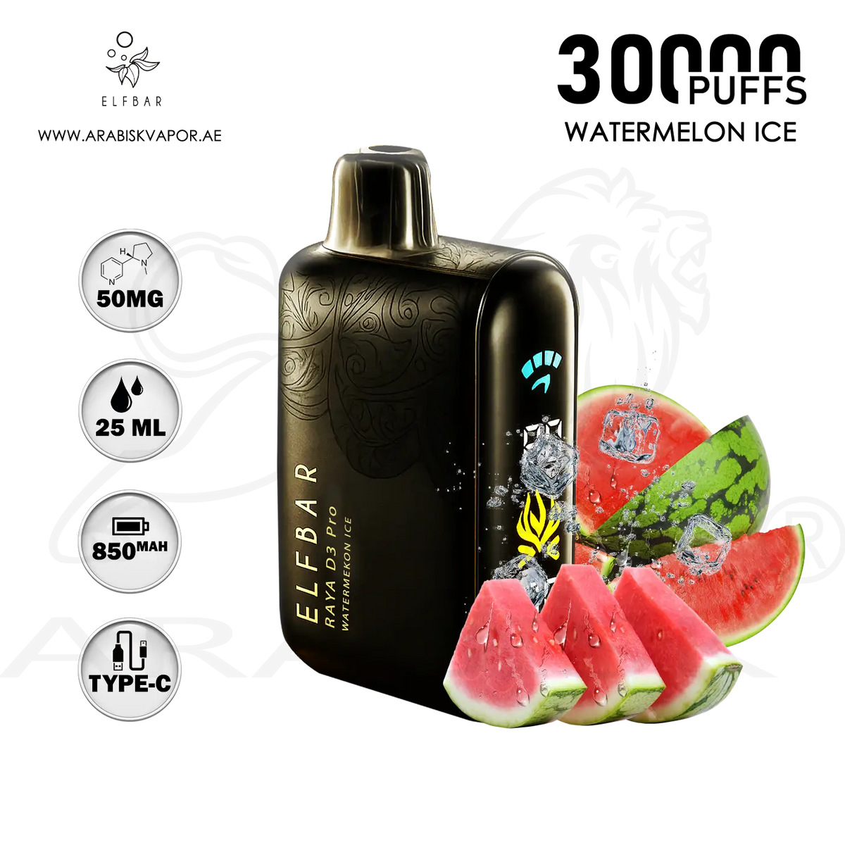 ELFBAR RAYA D3 PRO 30000 PUFFS 50MG - WATERMELON ICE | DISPOSABLE ...