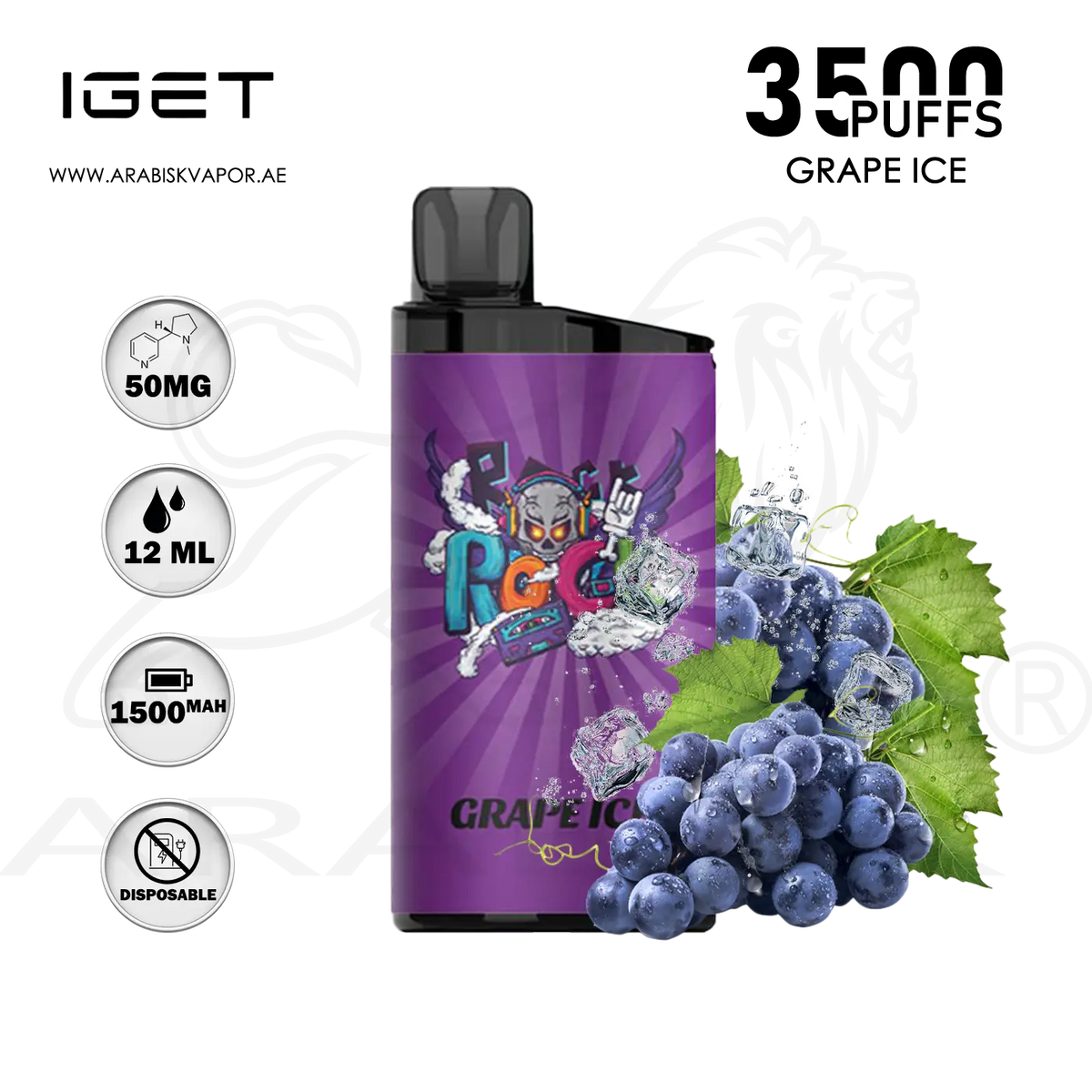 IGET BAR DISPOSABLE POD DEVICE 3500 PUFFS 50MG - GRAPE ICE – Arabisk Vape