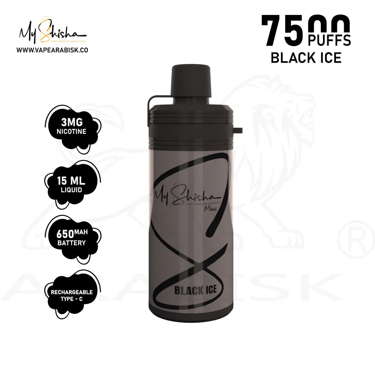 Buy MY SHISHA Mini 1800 DTL Puffs 3mg Black Ice | Disposable Devices ...