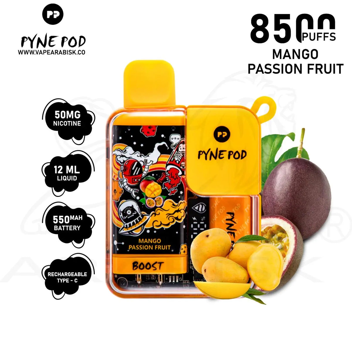 PYNE POD 8500 PUFFS 50MG Mango Passion Fruit Flavor Disposable Device ...