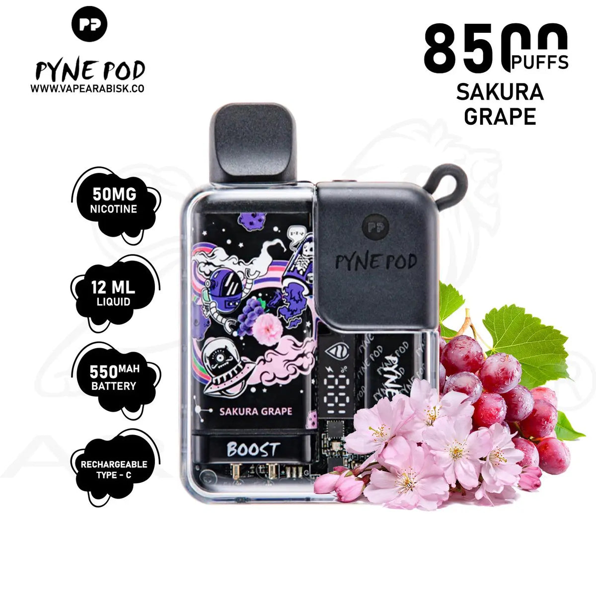 Buy PYNE POD 8500 PUFFS 50MG in Sakura Grape Flavor Disposable Device ...
