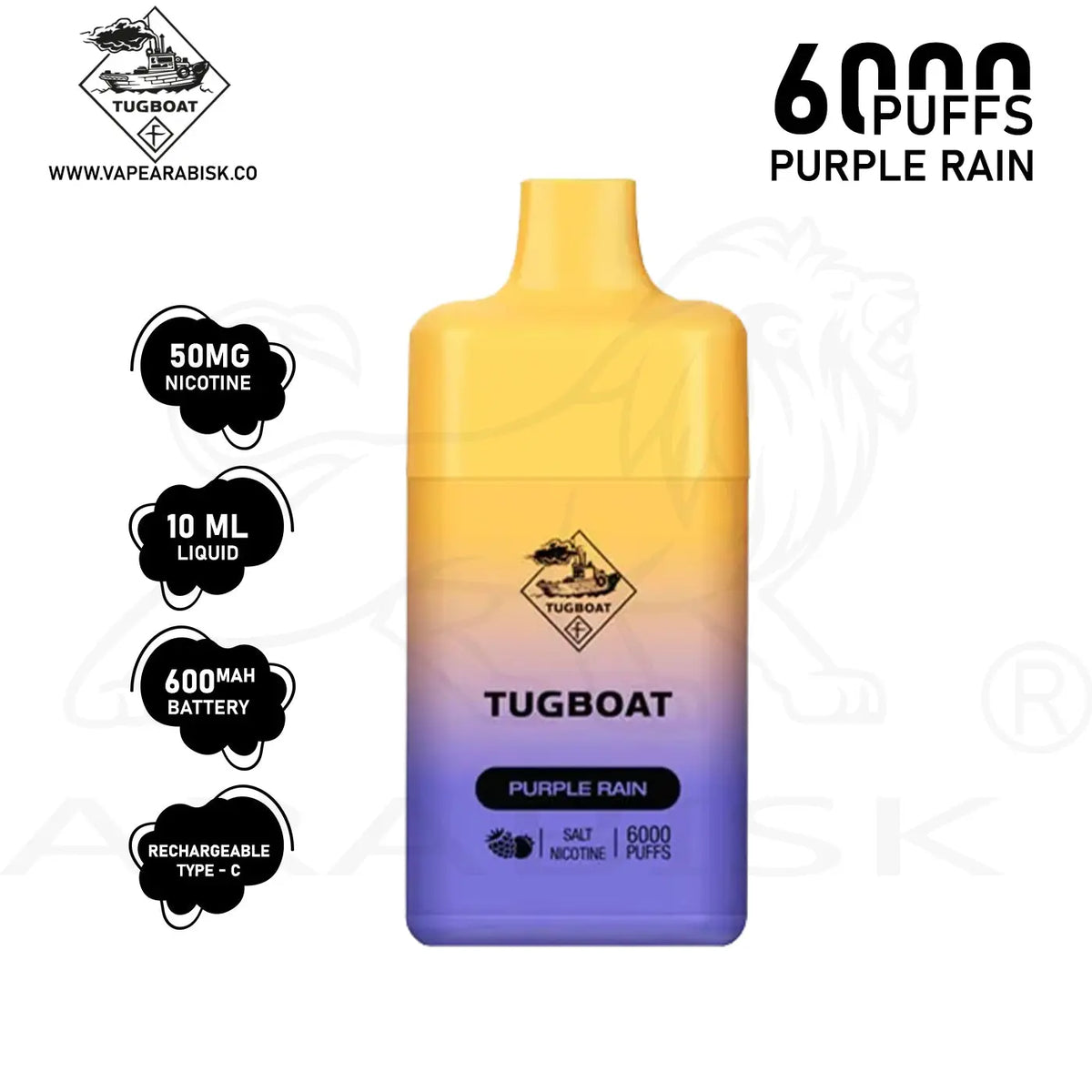 TUGBOAT BOX 6000 Puffs 50mg - Purple Rain | Premium Disposable Vape ...