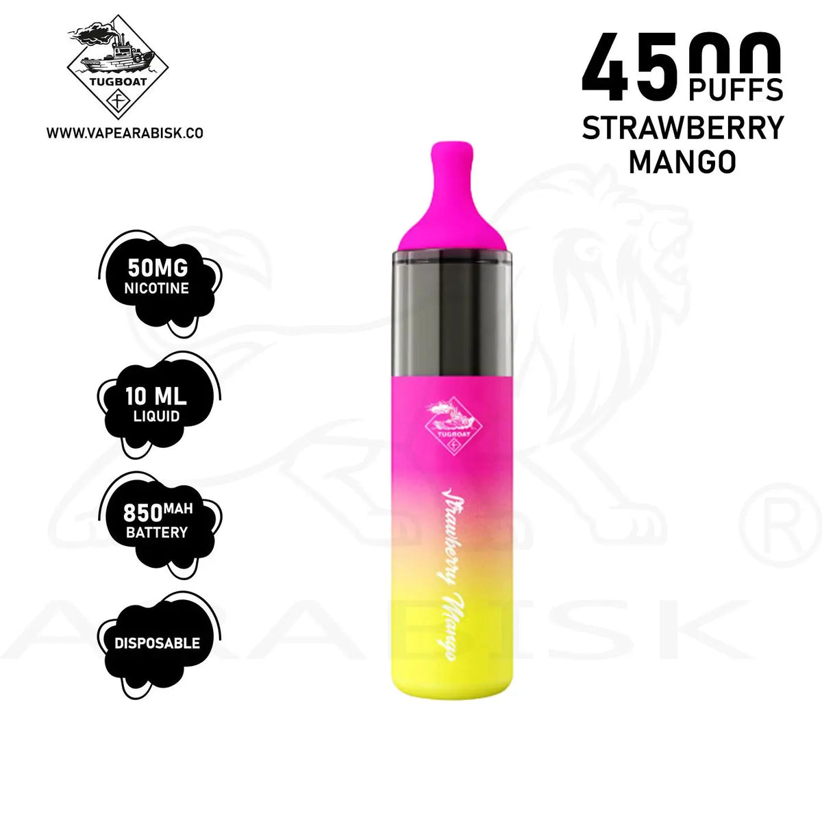 TUGBOAT EVO 4500 PUFFS 50MG - STRAWBERRY MANGO | DISPOSABLE VAPE ...