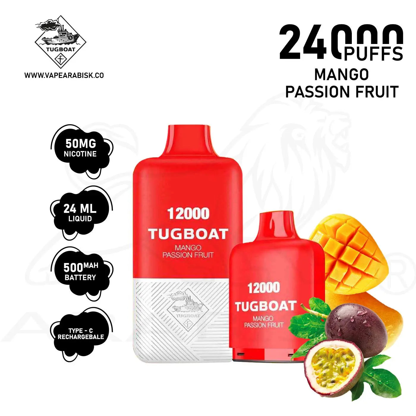 TUGBOAT SUPER KIT 24000 PUFFS 50MG - MANGO PASSION FRUIT – Arabisk Vape