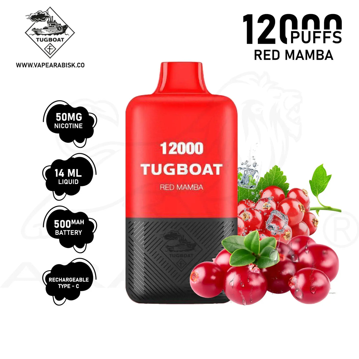 TUGBOAT SUPER POD KIT 12000 PUFFS 50MG - RED MAMBA - Arabisk Vape