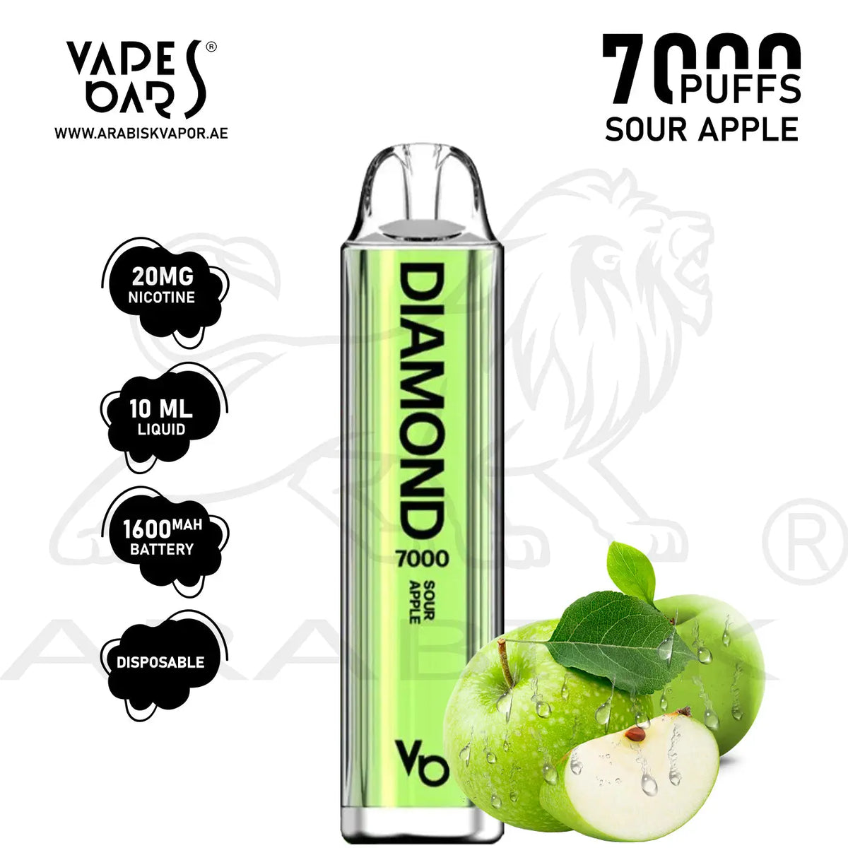 VAPES BARS DIAMOND 7000 PUFFS 20MG - SOUR APPLE – Arabisk Vape