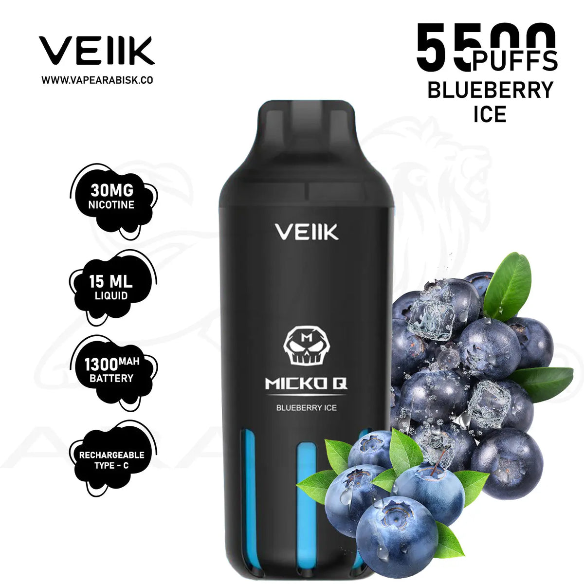 VEIIK MICKO Q 5500 Puffs 30mg - Blueberry Ice | Disposable Vape Device ...