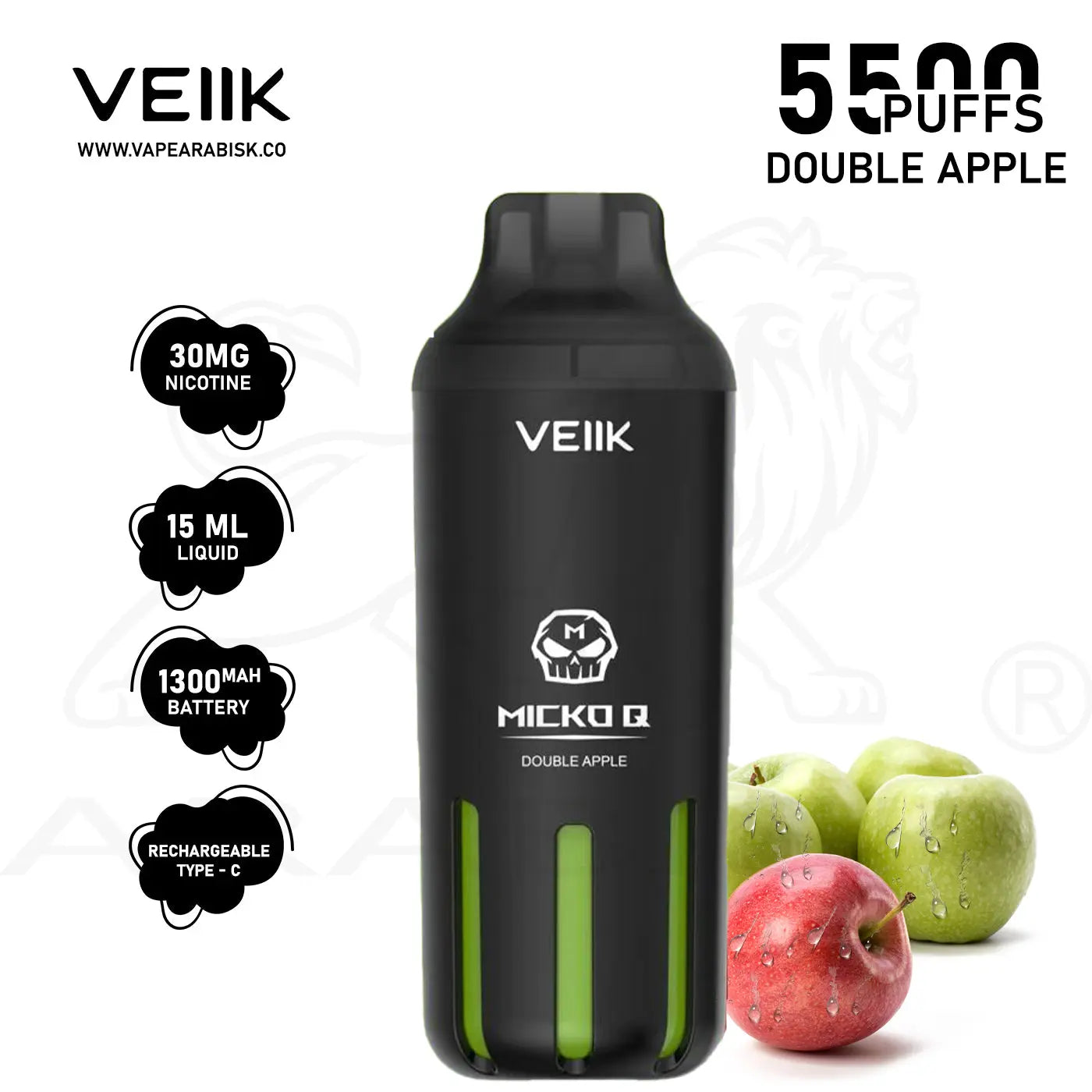 VEIIK MICKO Q 5500 Puffs 30mg - Double Apple | Disposable Vape Device – Arabisk Vape
