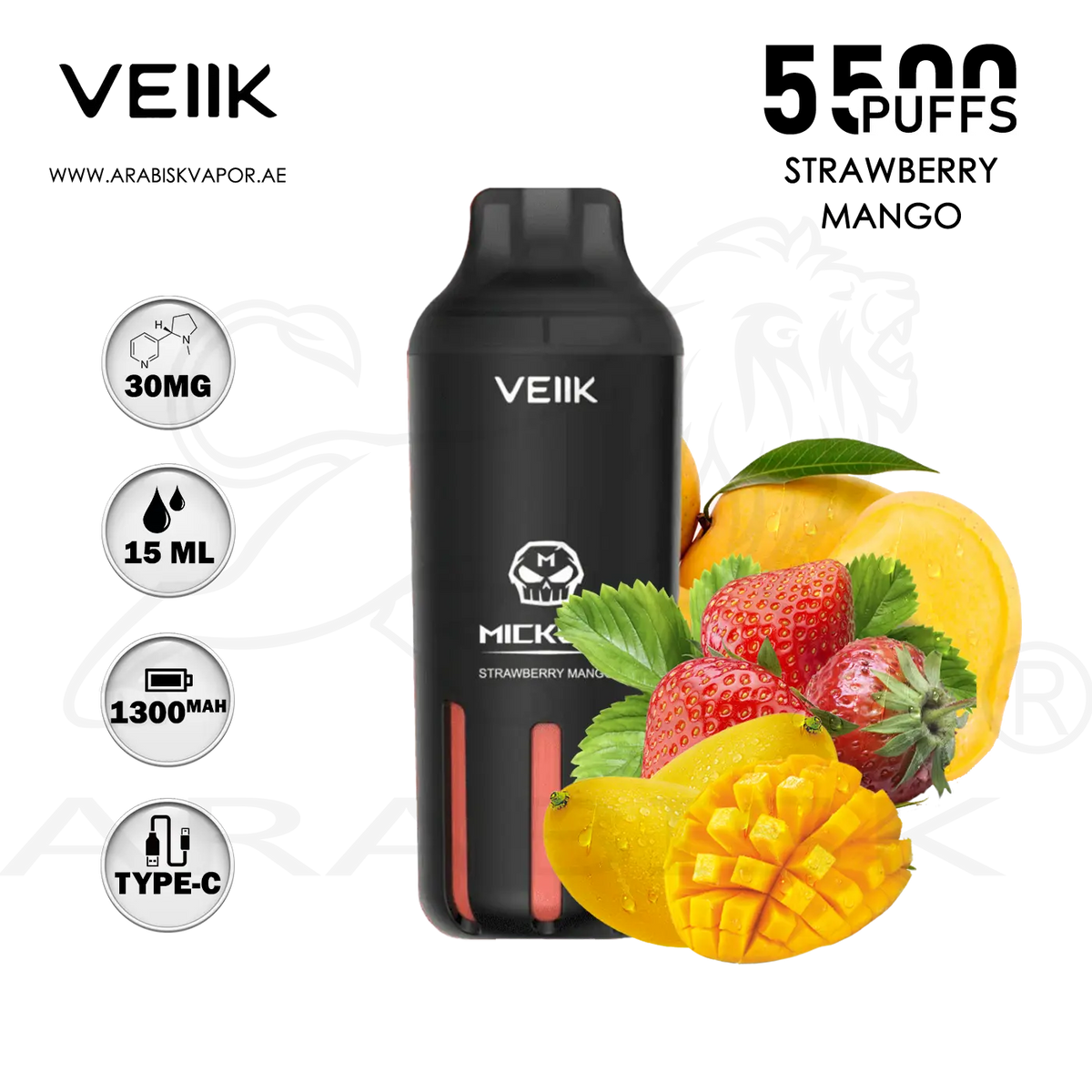 VEIIK MICKO Q 5500 Puffs 30mg - Strawberry Mango | Disposable Vape ...