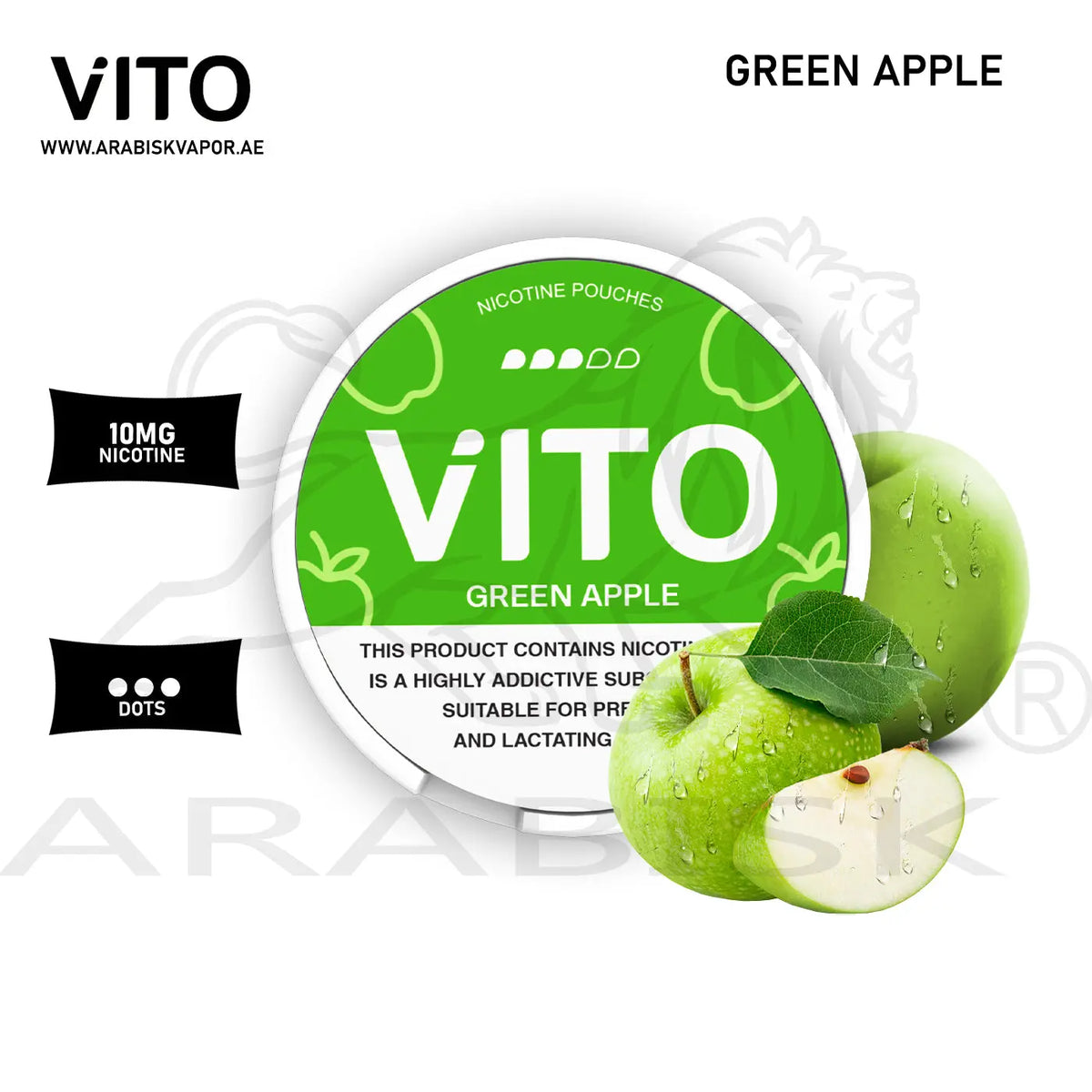 VITO SNUS - NICOTINE POUCHES - GREEN APPLE – Arabisk Vape