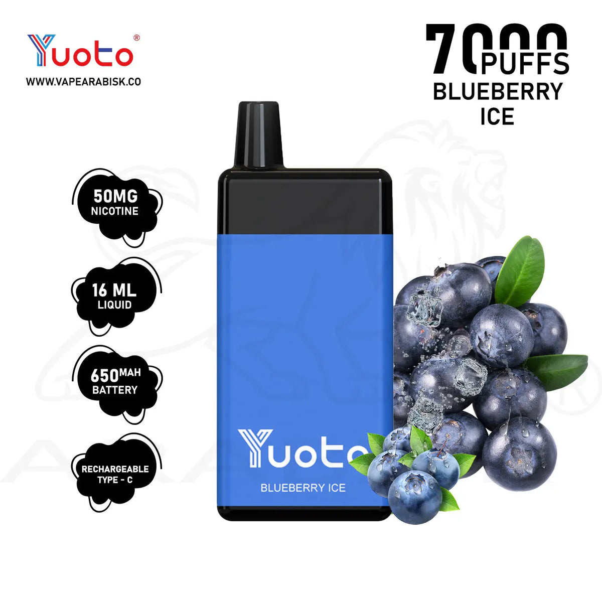 YUOTO BEYONDER 7000 PUFFS 50MG - BLUEBERRY ICE - Arabisk Vape